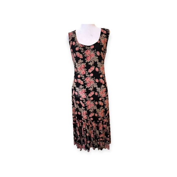 Roper | Dresses | Vintage Roper Black Pink Flowers Green Leaves Dress L ...